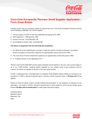 Fillable Online Coca-Cola Europacific Partners Small Supplier ...