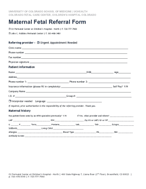 Fillable Online Maternal Fetal Referral Form Fax Email Print - pdfFiller