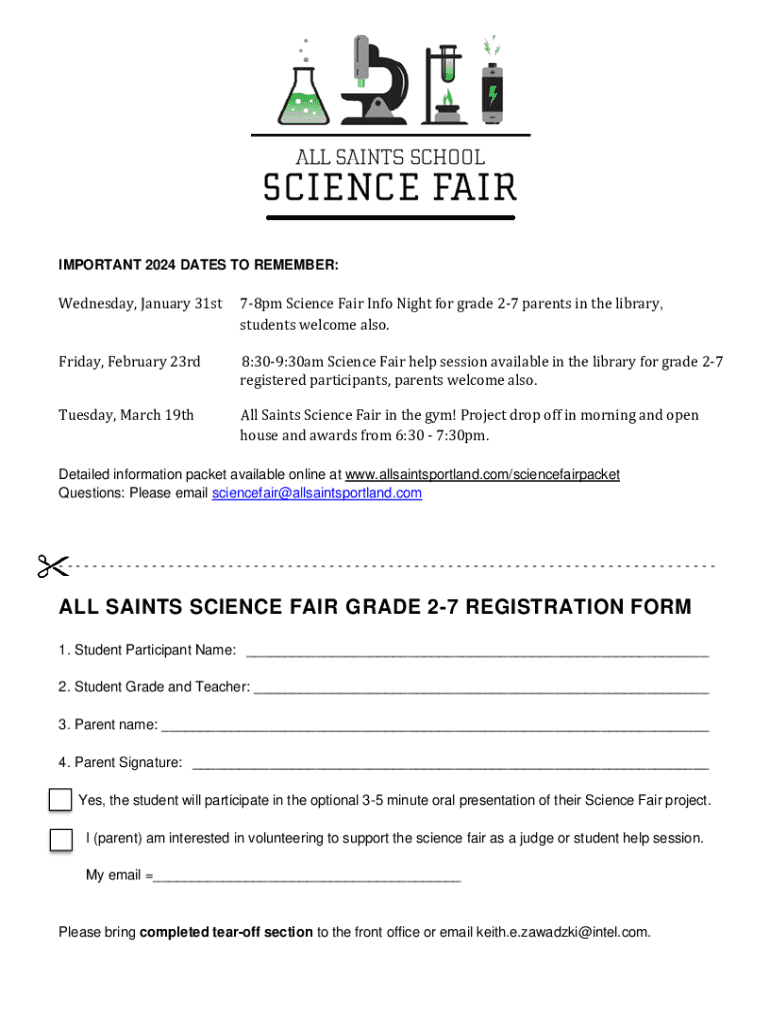 Fillable Online ALL SAINTS SCIENCE FAIR GRADE 2-7 REGISTRATION FORM Fax ...