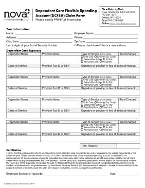 Fillable Online Return completed DCFSA Claim Form with documentation ...