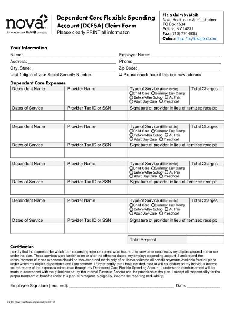 Fillable Online Return completed DCFSA Claim Form with documentation ...