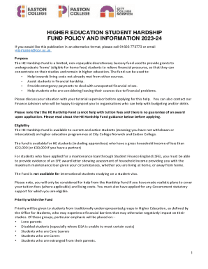 Fillable Online higher education student hardship fund application form ...