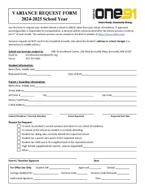 Fillable Online VARIANCE REQUEST FORM 2024-2025 School Year Fax Email ...