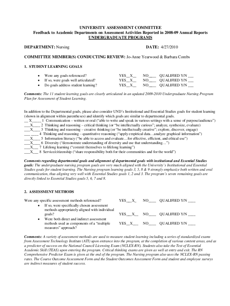 Fillable Online Academic Departments on Assessment Activities Fax Email Print - pdfFiller