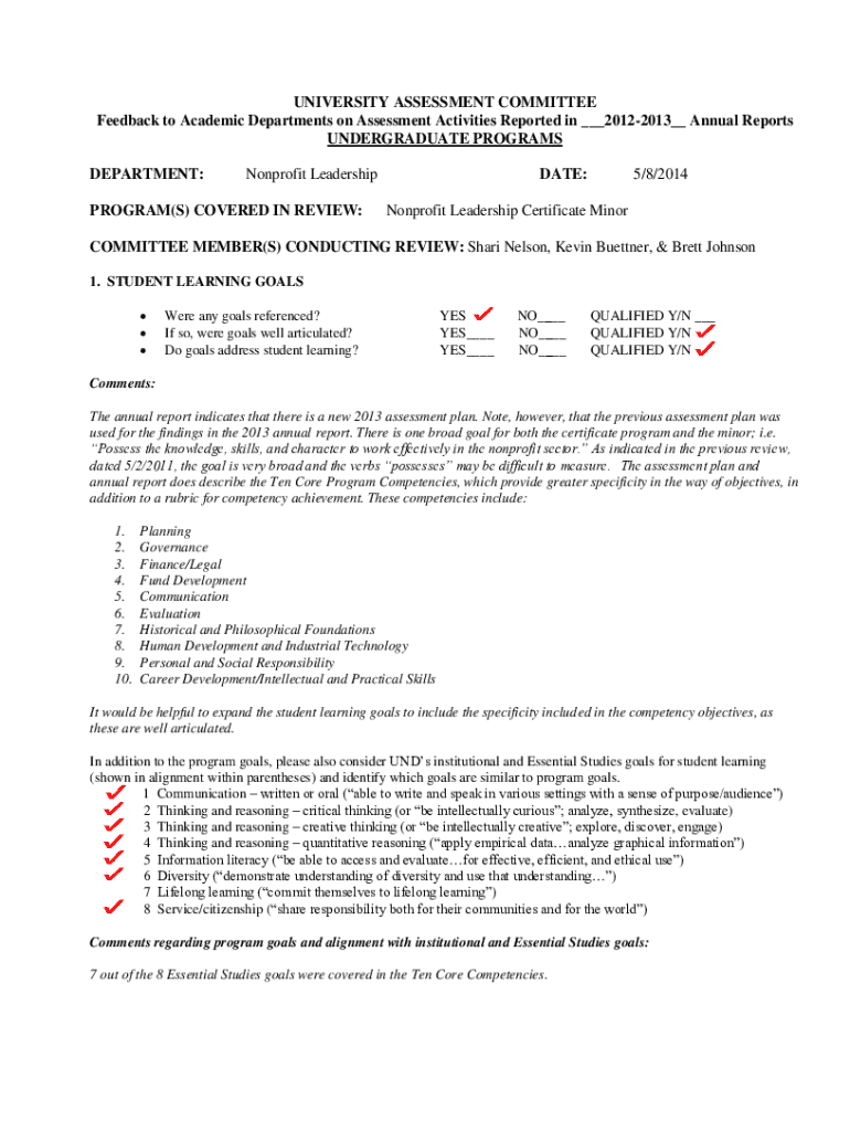 Fillable Online Feedback to Academic Departments on Assessment Activities Reported in 2012-2013 ...