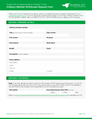 Fillable Online SuperLife Superannuation Master Trust Ordinary Member Withdrawal Request Form ...