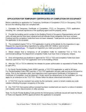 Fillable Online Application for Temporary Certificates of Completion or ...