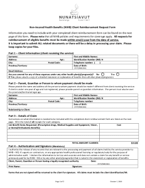 Fillable Online NIHB CLIENT REIMBURSEMENT FORM Fax Email Print - pdfFiller