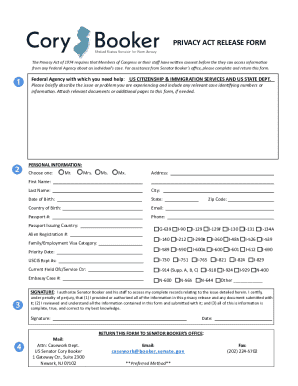 Fillable Online PRIVACY ACT RELEASE FORM - Senator Cory Booker Fax ...