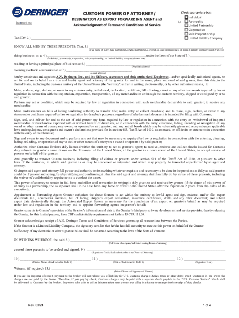 Fillable Online CUSTOMS POWER OF ATTORNEY / DESIGNATION AS ... Fax ...