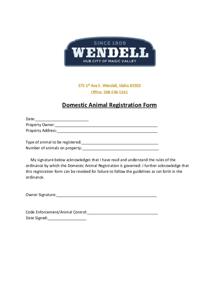 Fillable Online Domestic Animal Registration Form Fax Email Print ...