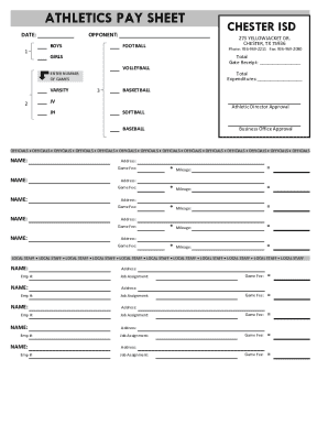 Fillable Online ATHLETICS PAY SHEET Fax Email Print - pdfFiller