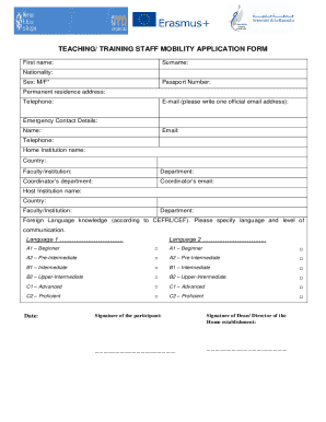 Fillable Online TRAINING STAFF MOBILITY APPLICATION FORM Fax Email ...