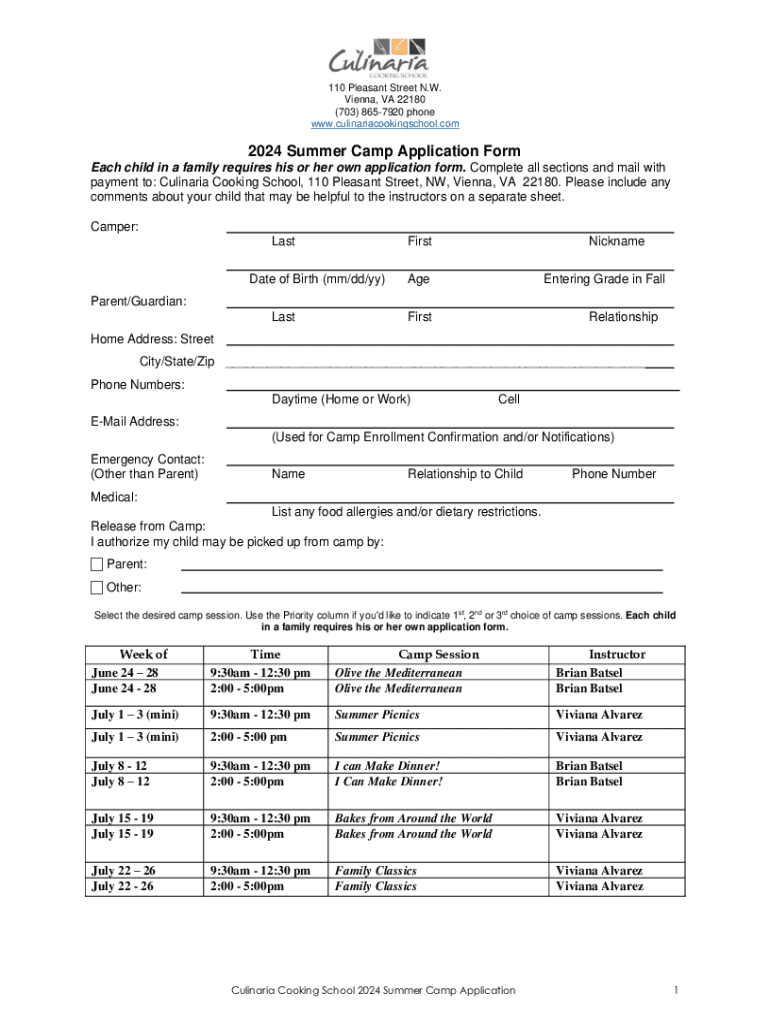 Fillable Online 2024 Summer Camp Application Form Fax Email Print ...