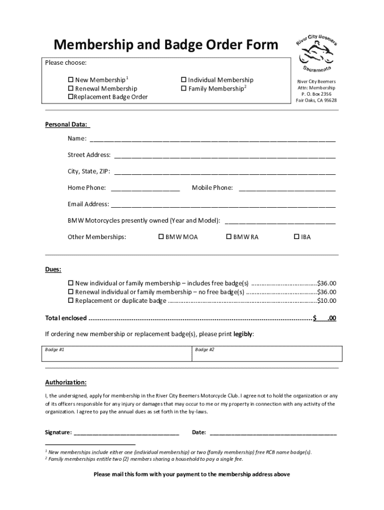 Fillable Online Membership and Badge Order Form Fax Email Print - pdfFiller
