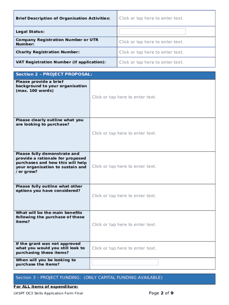 UKSPF OC3 Skills Capital APPLICATION PLEASE ... Doc Template | pdfFiller