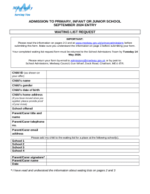 Primary Admissions - Waiting List Request Doc Template | pdfFiller
