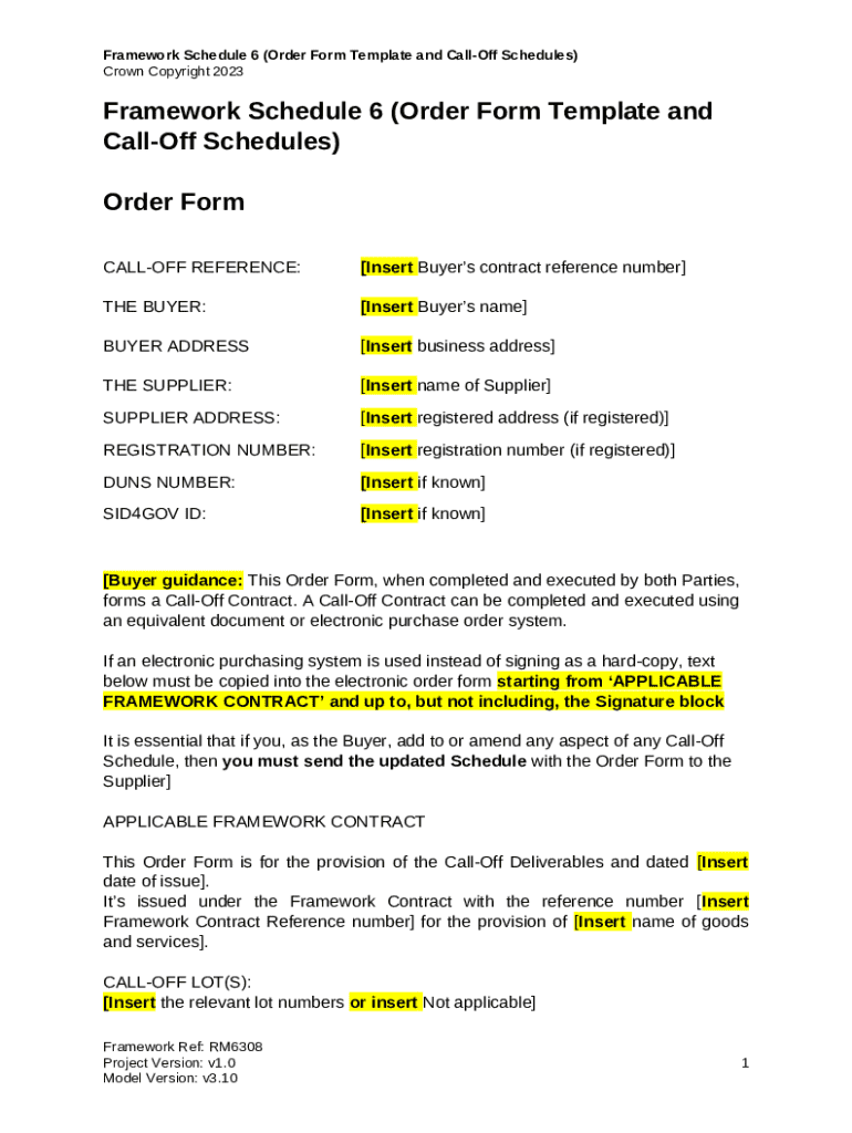 RM6240 Framework schedule 6 order template and ... Doc Template | pdfFiller