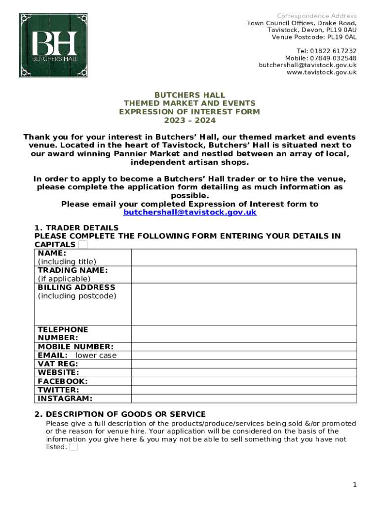 Butchers' Hall Expression of Interest 2022-2023 ... Doc Template ...