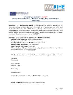 Fillable Online Student Agreement For Erasmus Mundus scholarship ...