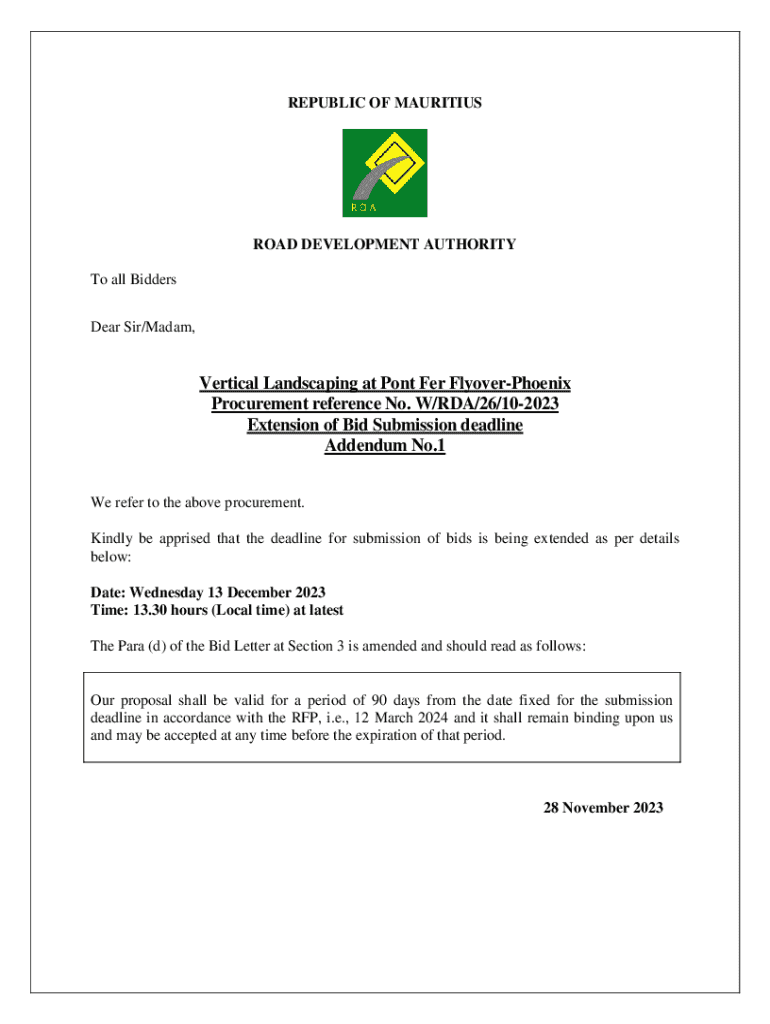 Fillable Online rda govmu Vertical Landscaping at Pont Fer Flyover-Phoenix ... Fax Email Print ...