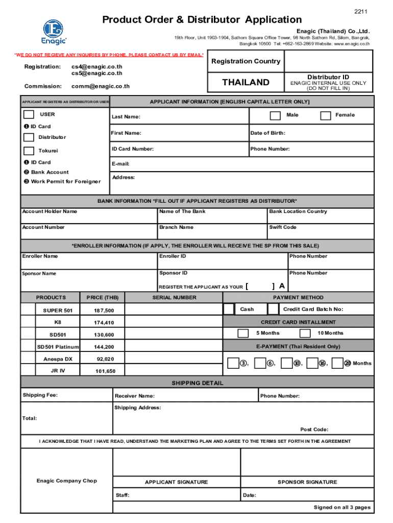 Fillable Online Enagic Thailand officially approved Joint Stock and ...