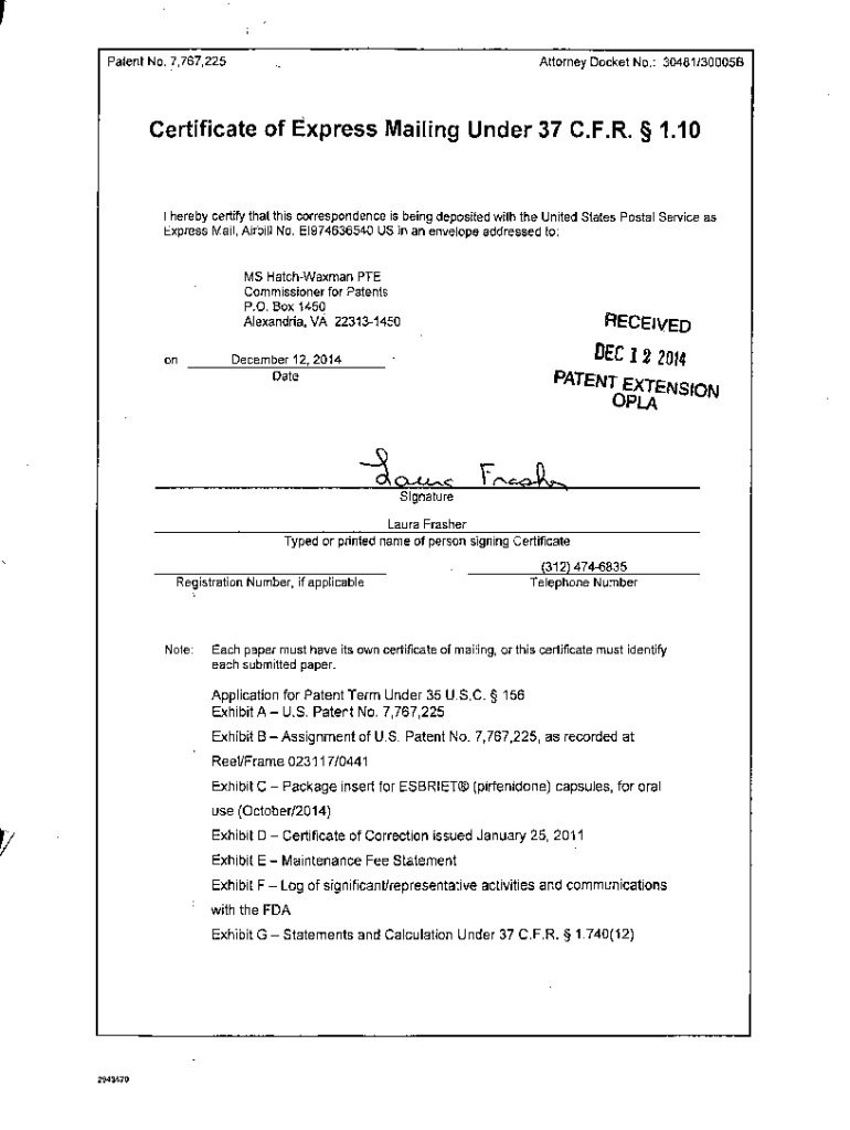 Fillable Online Certificate of Express Mailing Under 37 CFR1.10 Fax ...