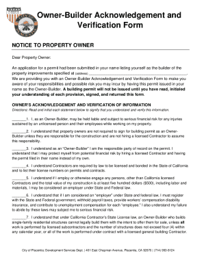 Fillable Online Owner-Builder Acknowledgement and Verification Form Fax ...