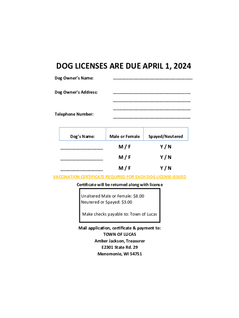 Fillable Online Dog License Form 2024 Fax Email Print - pdfFiller