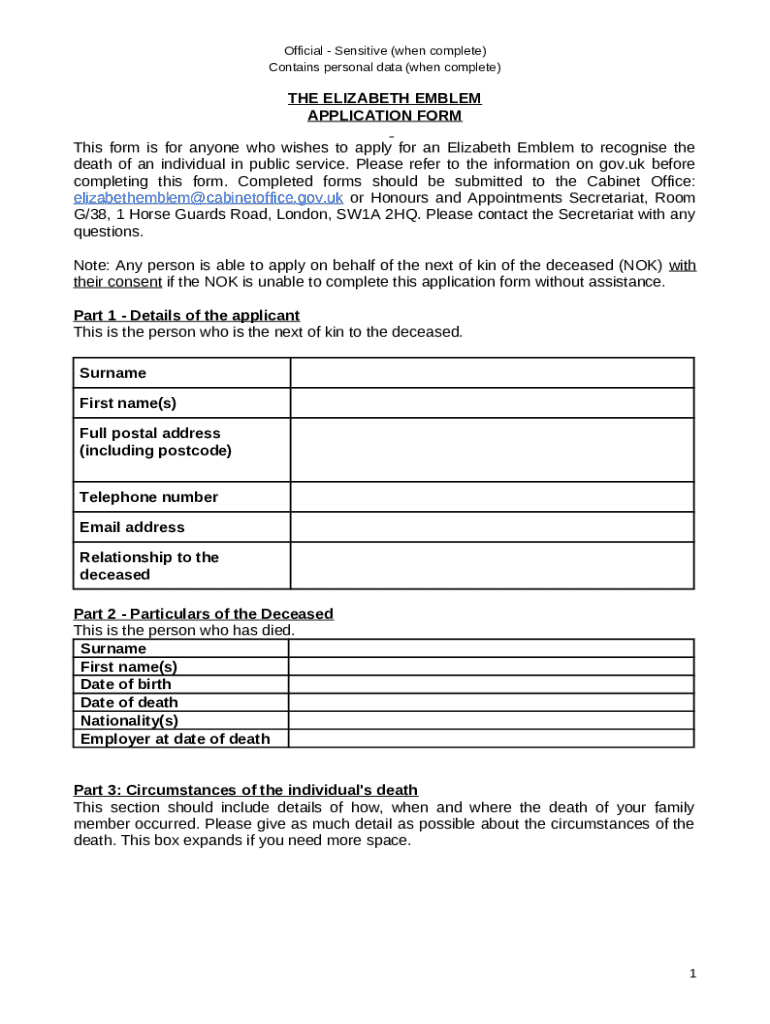 Application for The Elizabeth Emblem Doc Template | pdfFiller