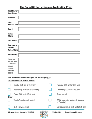 Fillable Online The Soup Kitchen Volunteer Application Form Fax Email ...
