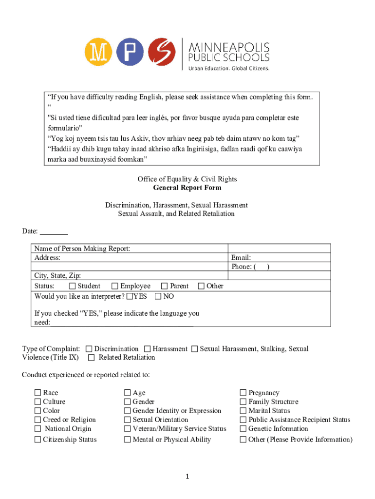 Fillable Online Office of Equality & Civil Rights General Report Form Fax Email Print - pdfFiller