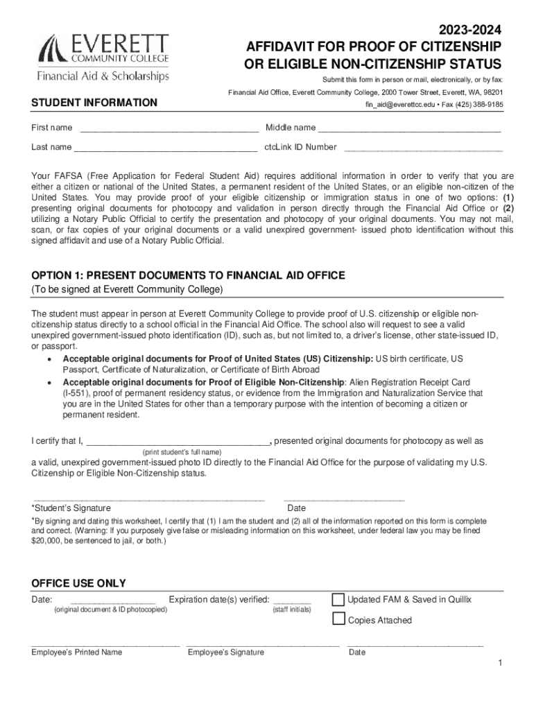 Fillable Online Affidavit for Proof of Citizenship or Eligible Non- ... Fax Email Print - pdfFiller