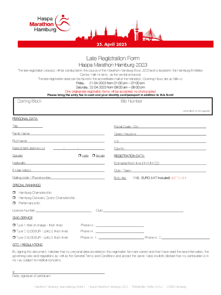 Fillable Online Fillable Online Late Registration Form - Haspa Marathon ... Fax Email Print ...
