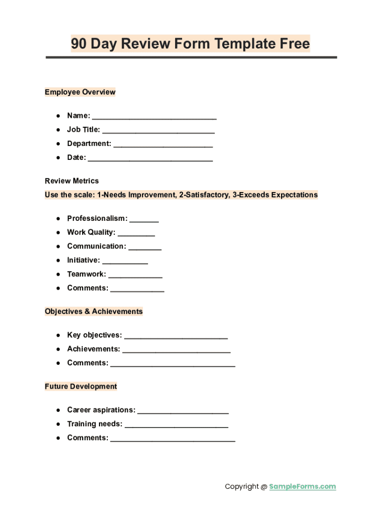 Fillable Online 90 Day Review Form Template Free Fax Email Print ...