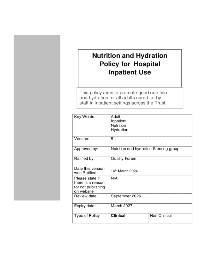Fillable Online Nutrition and Hydration Policy for Adults in Hospital ...