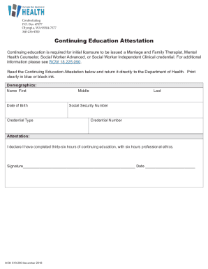 Fillable Online doh wa Continuing Education Attestation Supplemental ...