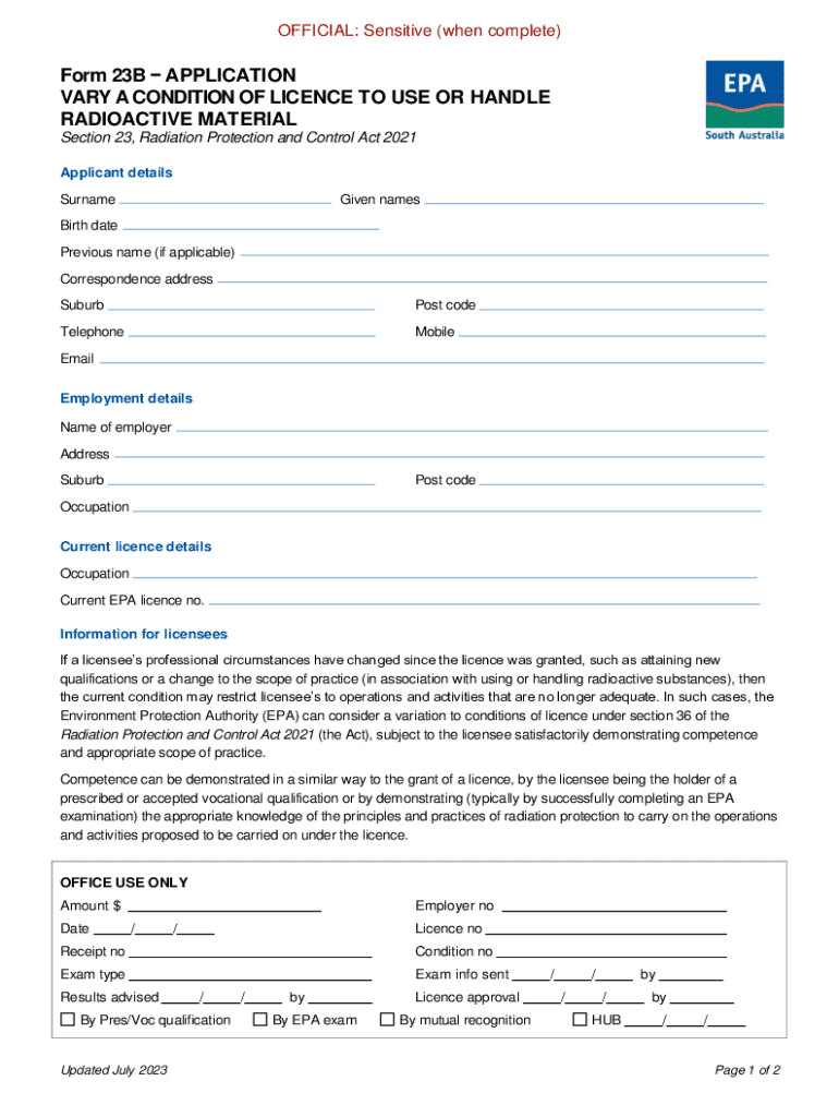 Fillable Online Licence to use or handle a radioactive material (Form ...