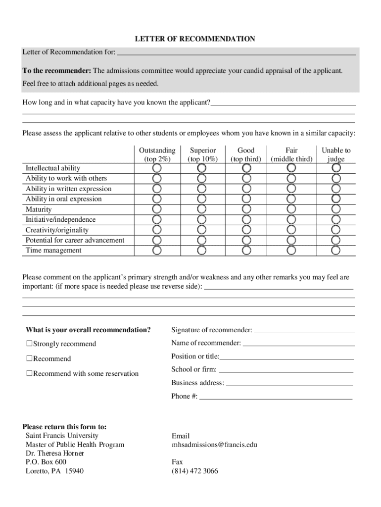 Fillable Online In letters of recommendation, how are the different ...