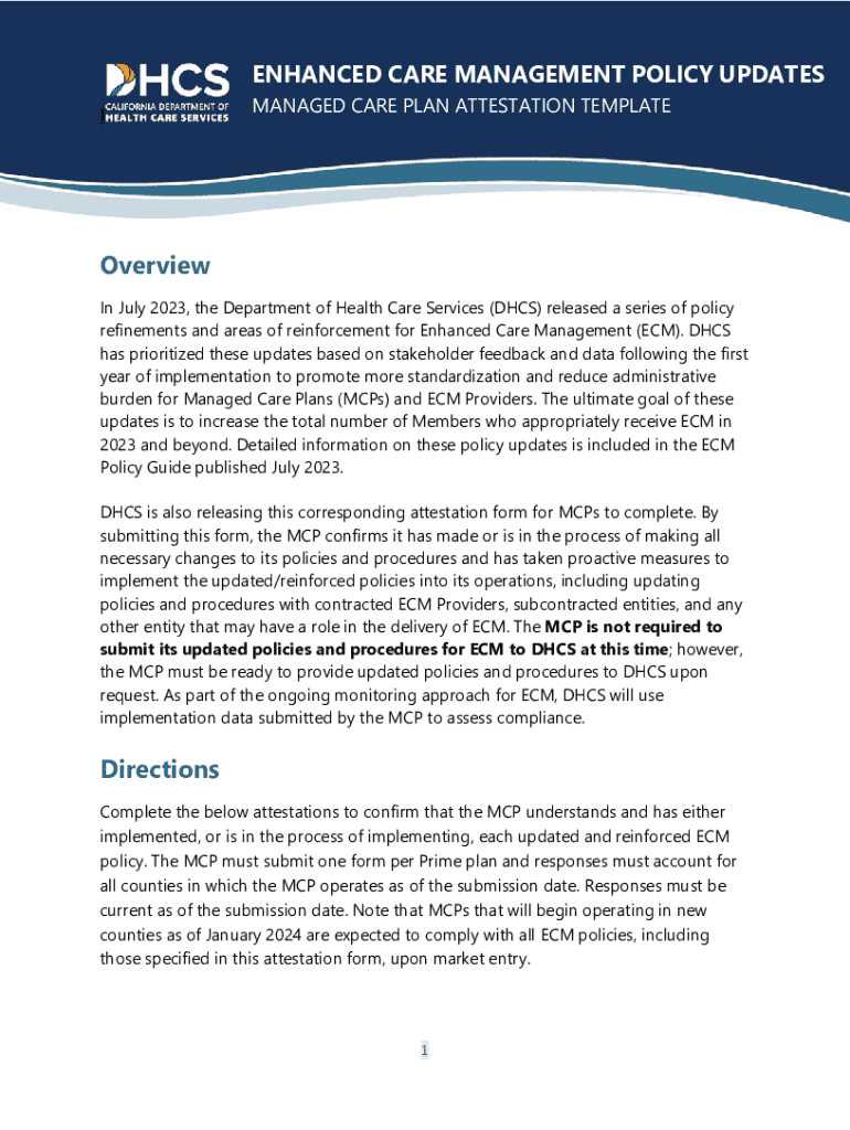 Fillable Online Enhanced Care Management Policy Updates - Managed Care ...