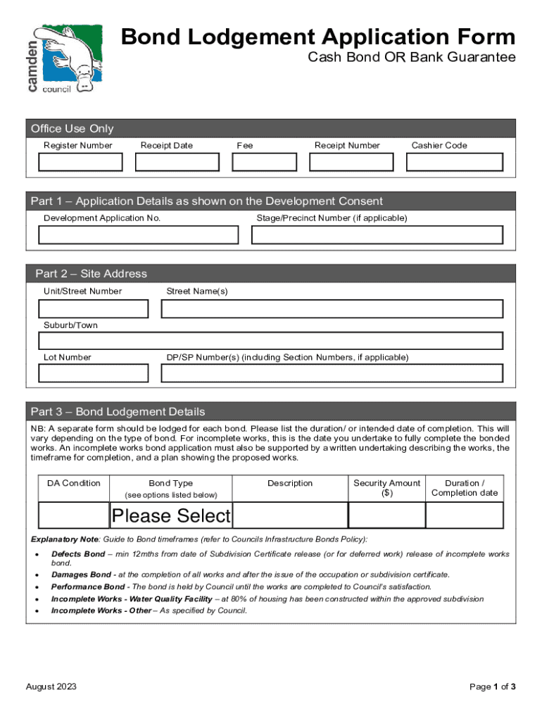 Fillable Online Bond Lodgement Application Form Fax Email Print - pdfFiller