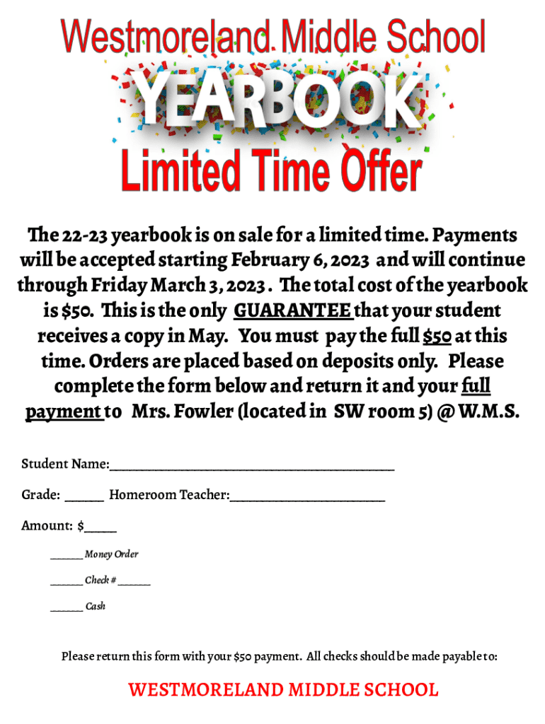 Fillable Online The 22-23 yearbook is on sale for a limited time. Payments Fax Email Print ...