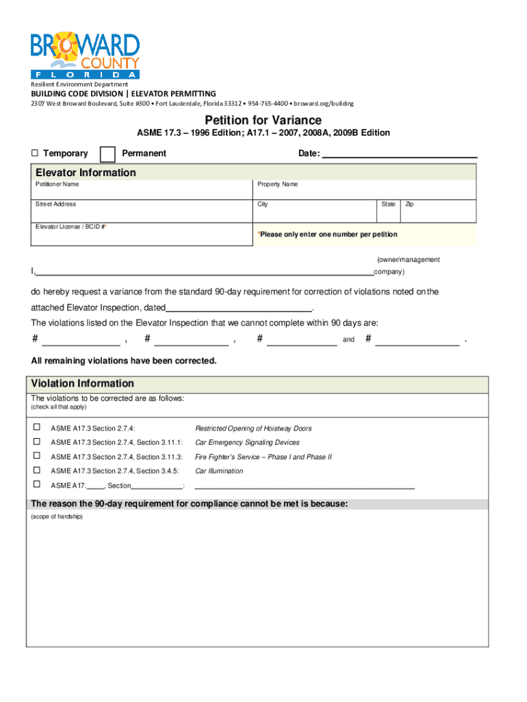 Fillable Online Petition for Variance. Variance Petition Fax Email ...