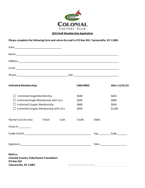 Fillable Online 2024 Golf Membership Application - Colonial Country ...