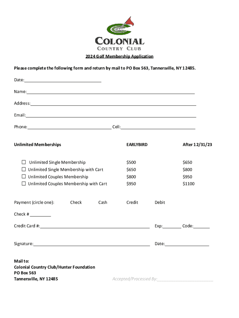 Fillable Online 2024 Golf Membership Application - Colonial Country ...