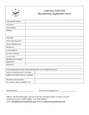 Fillable Online Inverness Golf Club Membership Application Form Fax ...