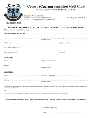 Fillable Online Golf Club - Membership Application Form Fax Email Print ...
