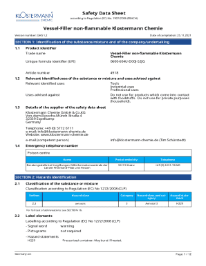 Fillable Online Safety Data Sheet: Vessel-Filler non-flammable ... Fax ...