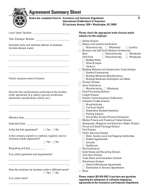 Fillable Online Agreement Summary Sheet Fax Email Print - pdfFiller