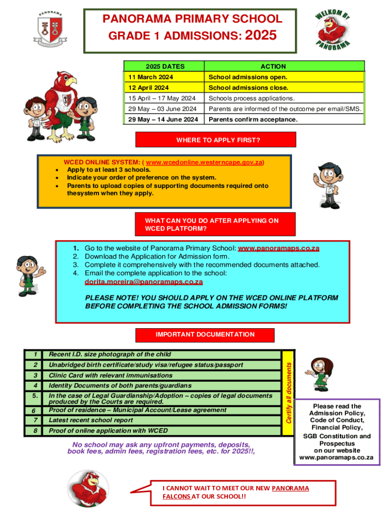 Fillable Online PANORAMA PRIMARY SCHOOL GRADE 1 ADMISSIONS: 2025 Fax ...